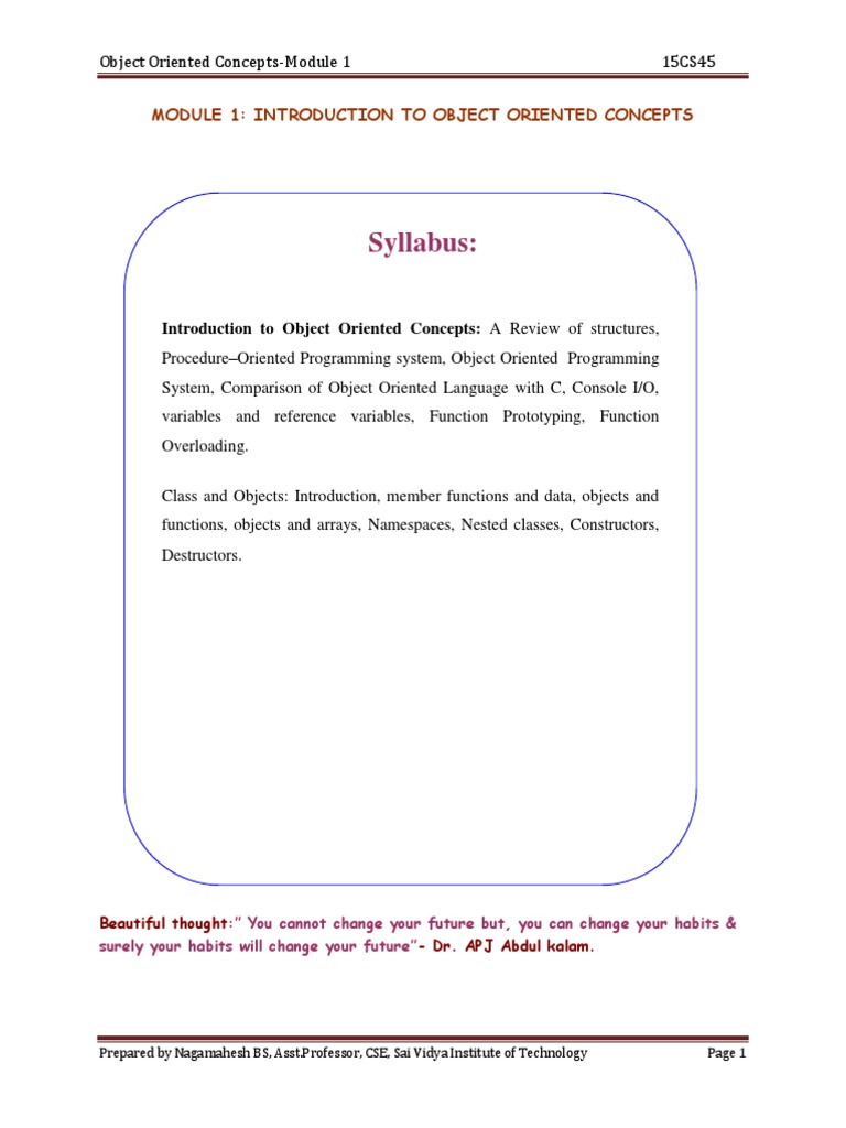MODULE1-Introduction To OOC PDF | PDF | Object Oriented Programming | Parameter (Computer ...