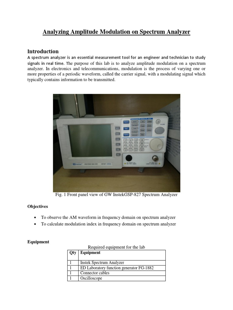 Analyzing Amplitude Modulation On Spectrum Analyzer | PDF | Modulation ...