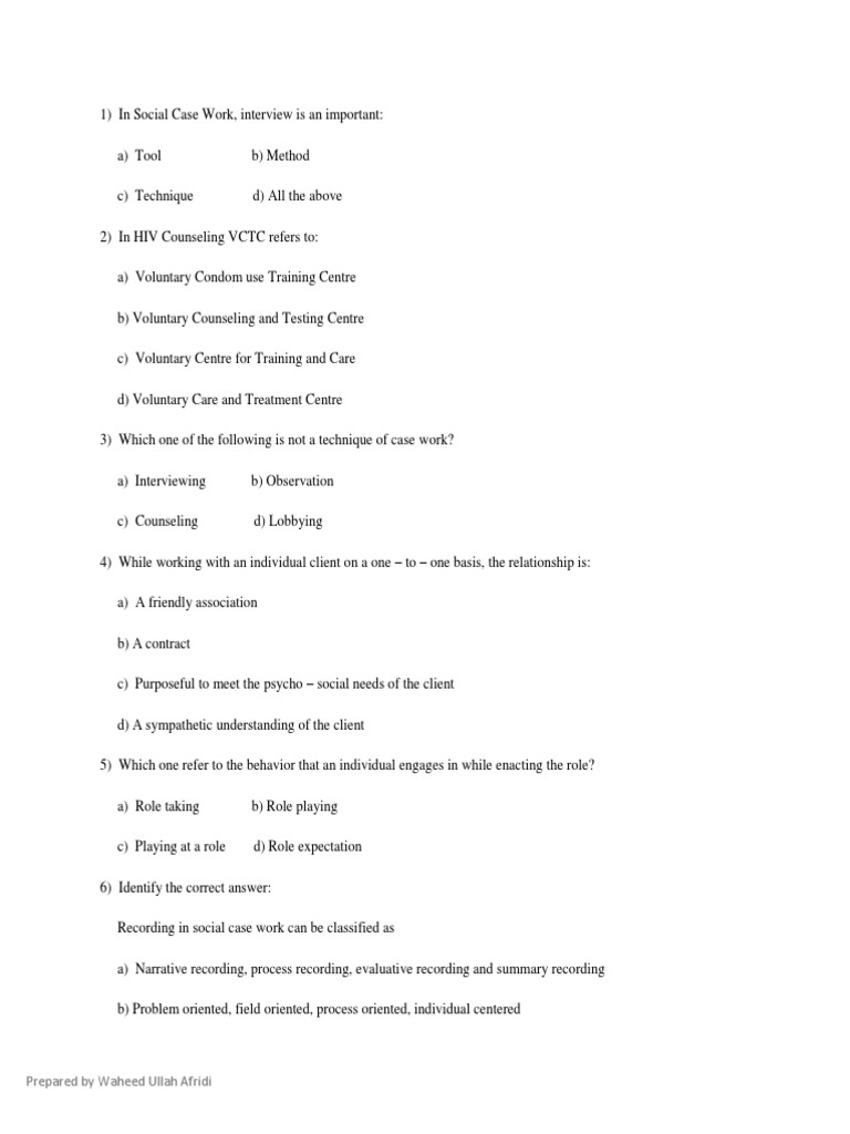 MCQS Related To Social Case Work | PDF | Psychotherapy | Survey Methodology