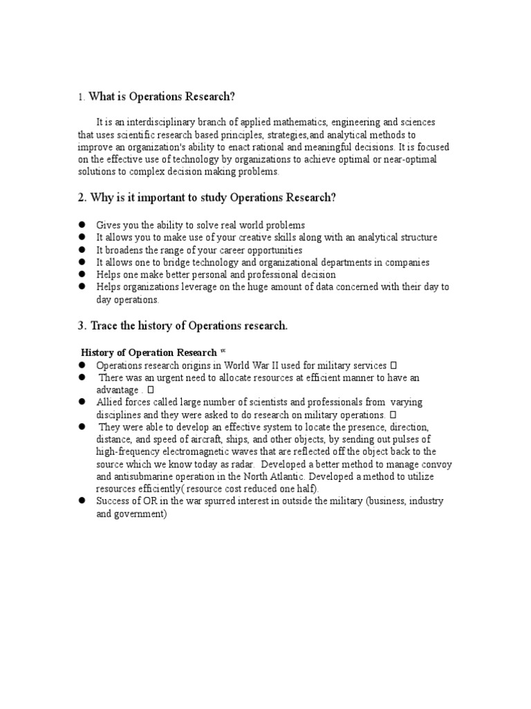 What Is Operations Research?: History of Operation Research | PDF
