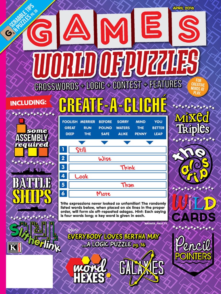 Games World of Puzzles - April 2016 | PDF | Crossword | Leisure