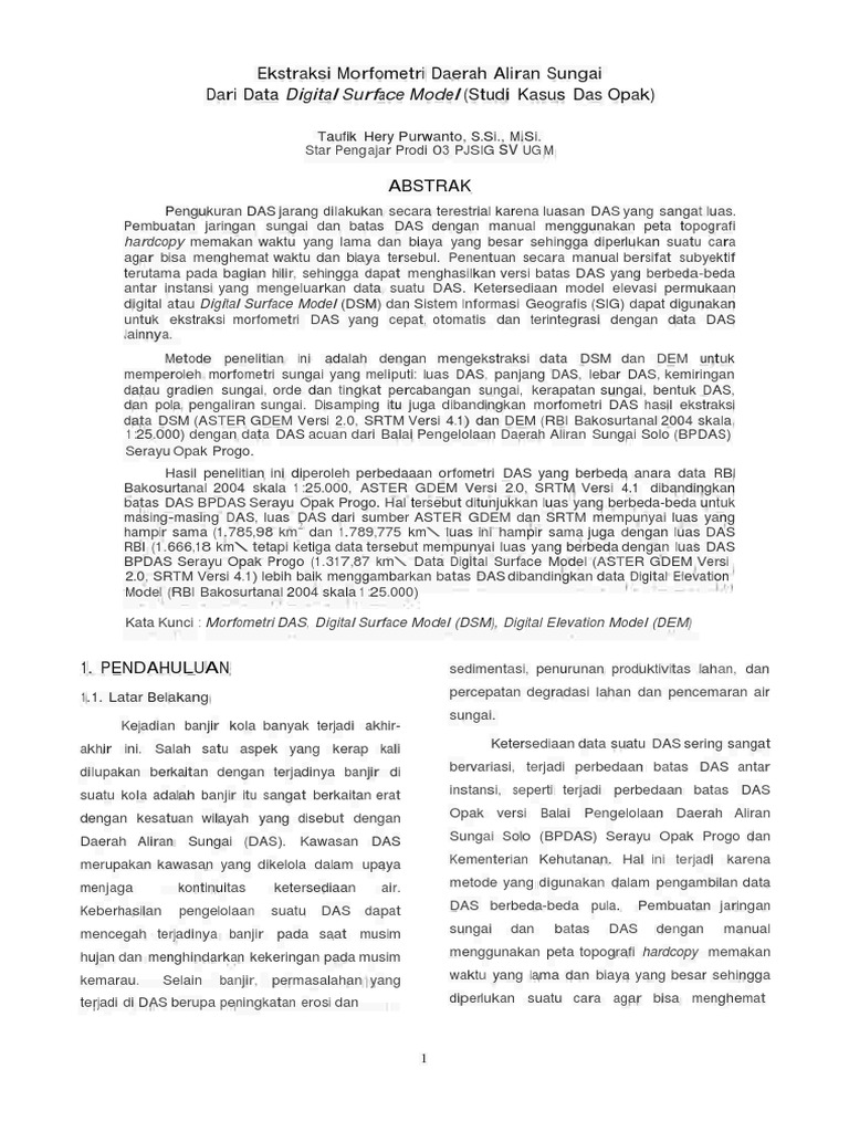 Ekstraksi Morfometri Daerah Aliran Sungai | PDF