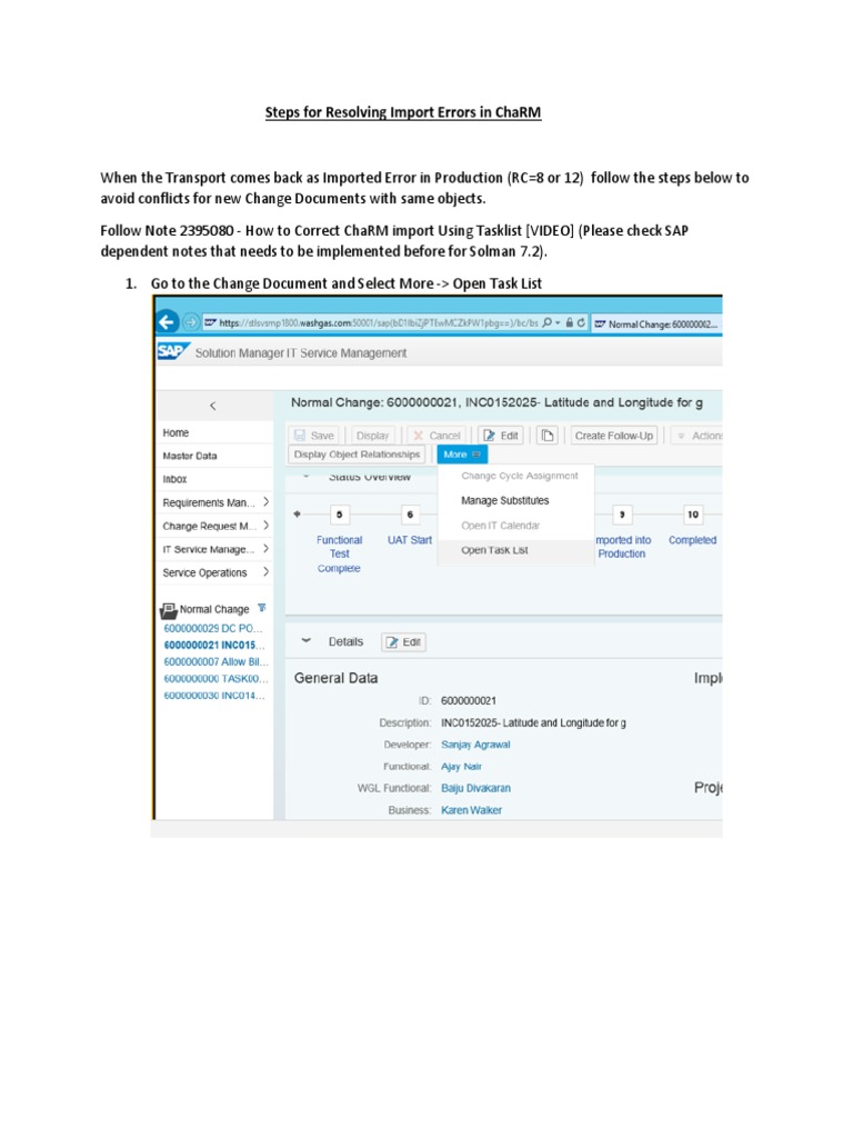 Resolving ChaRM Import Errors in SAP | PDF | Finance & Money Management