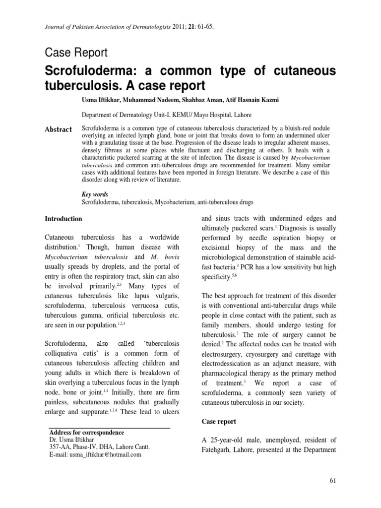 Scrofuloderma: A Common Type of Cutaneous Tuberculosis. A Case Report ...