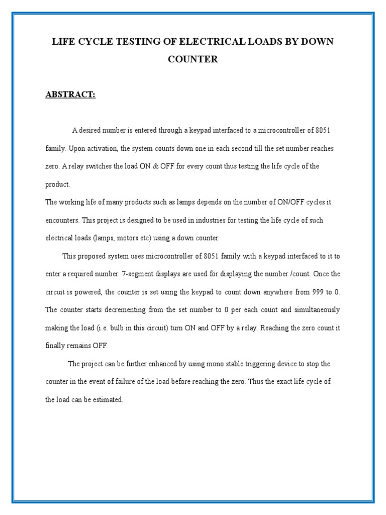 Life Cycle Testing of Electrical Loads by Down Counter | PDF ...