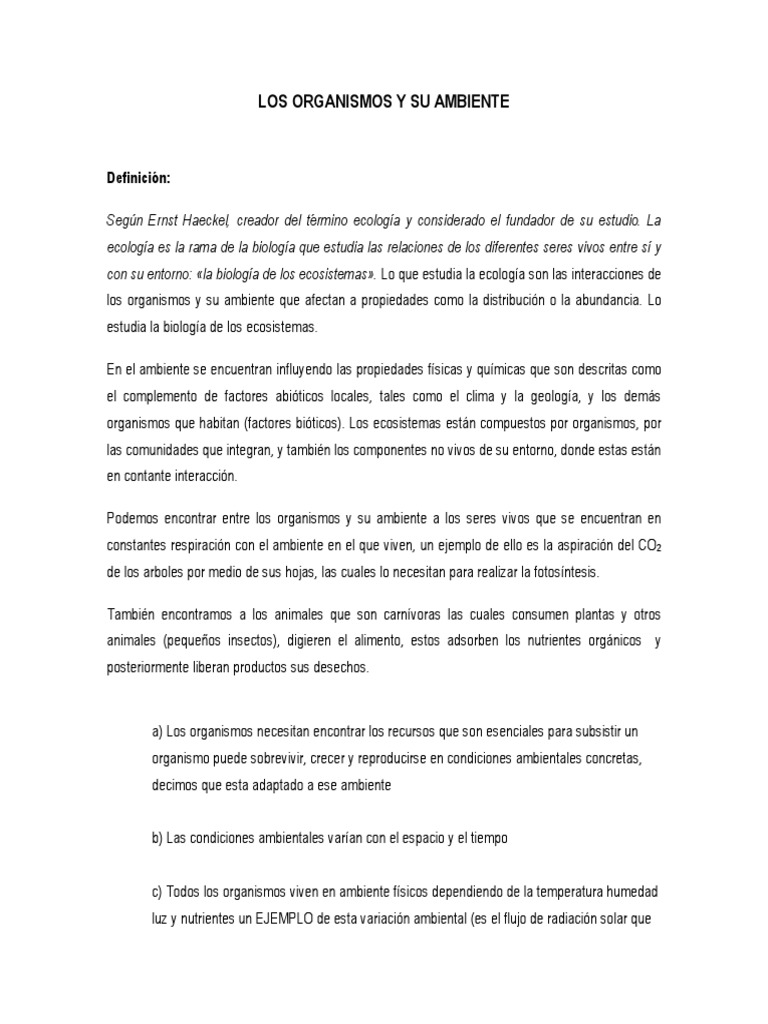 Definición de Organismos y Ambiente | PDF | Ecología | Organismos