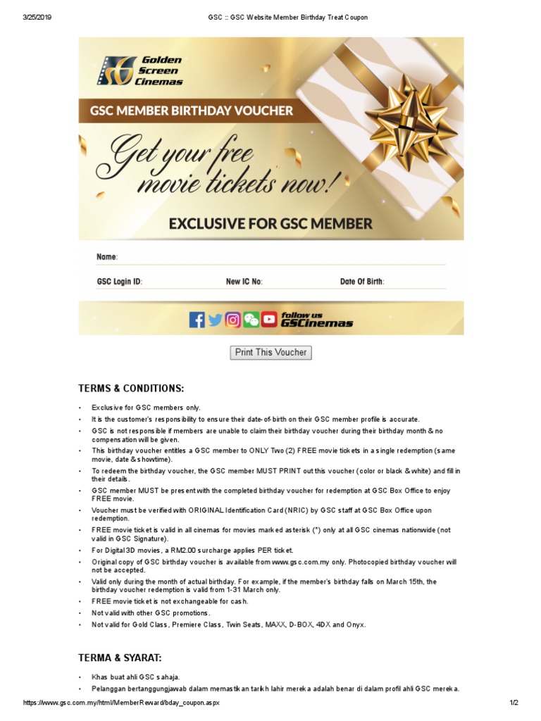 GSC - GSC Website Member Birthday Treat Coupon | PDF | Marketing | Business