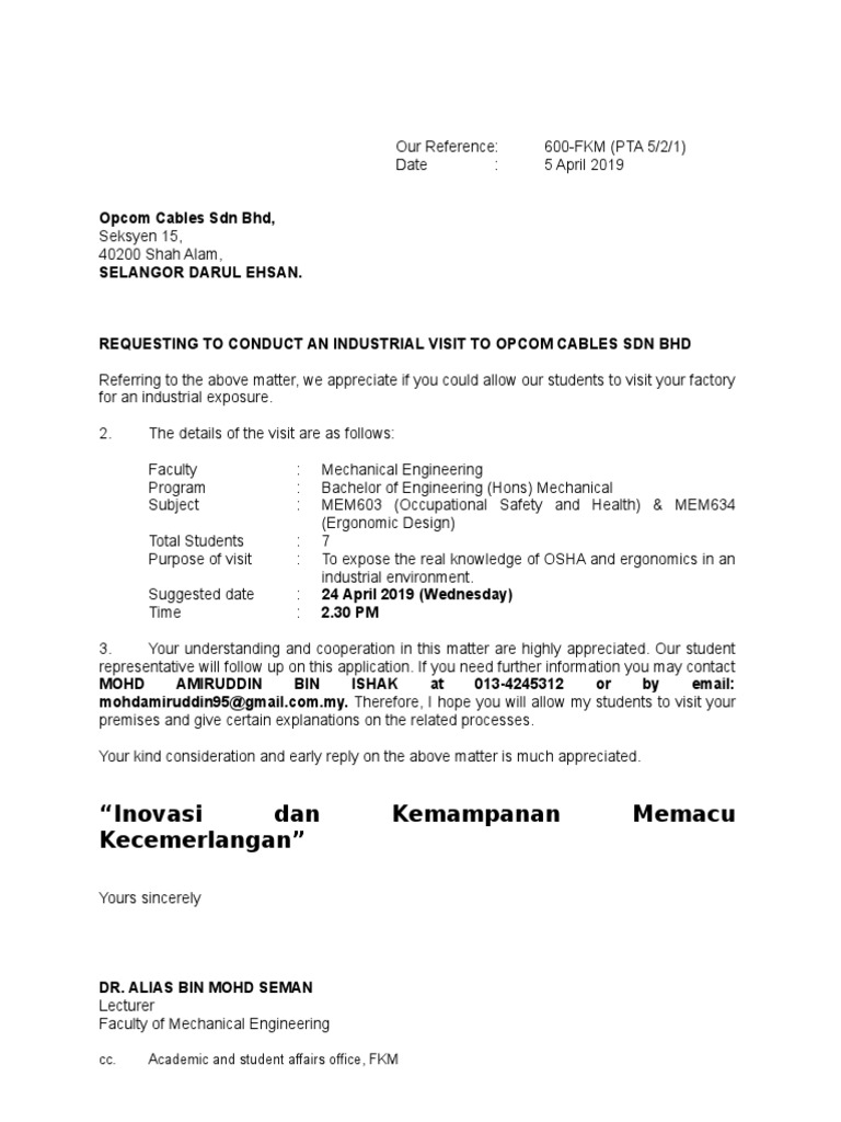 Industrial Visit Request to Opcom Cables | PDF | Computers | Technology ...