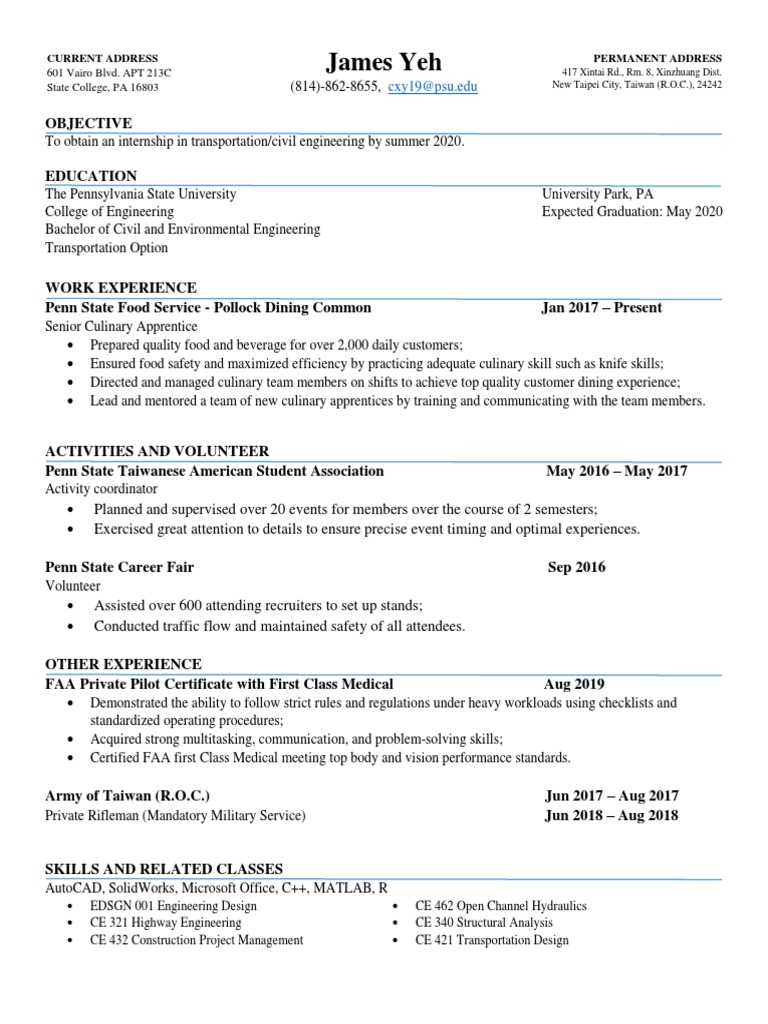 Resume For 1 | PDF | Apprenticeship | Pennsylvania State University