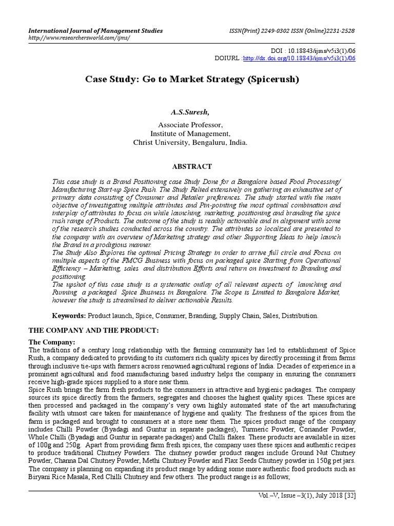 Case Study: Go To Market Strategy (Spicerush) | PDF | Retail | Brand