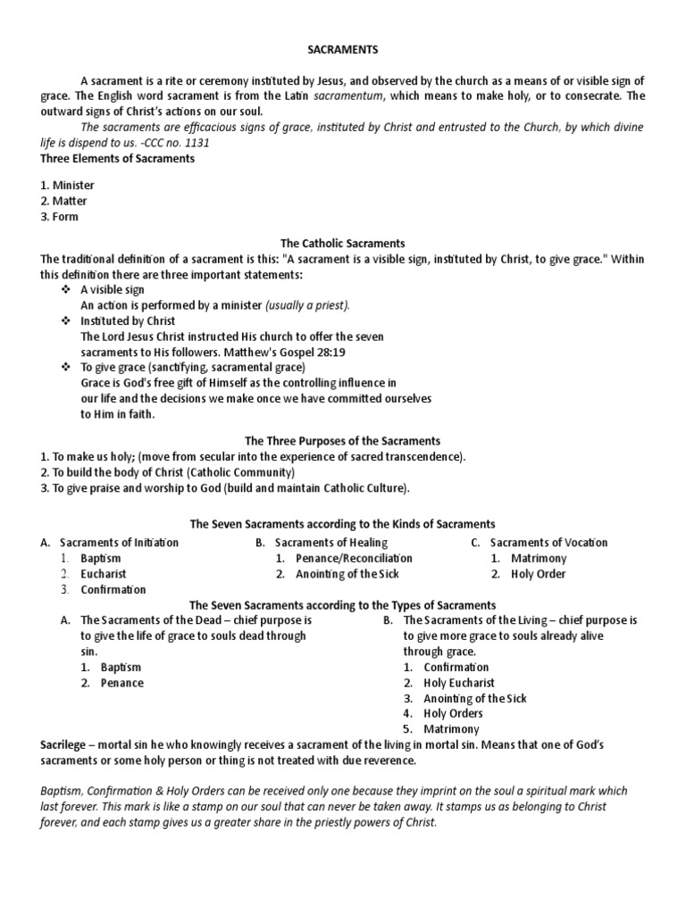 The Seven Sacraments | PDF | Eucharist | Deacon