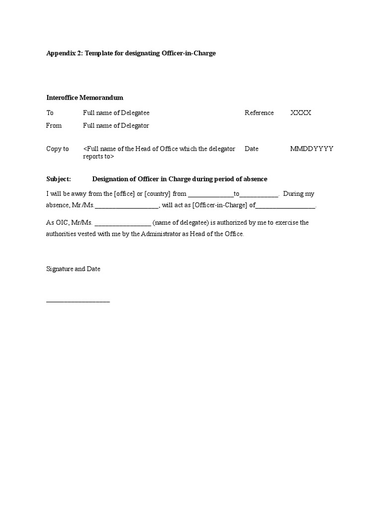 Appendix 2: Template For Designating Officer-in-Charge | PDF