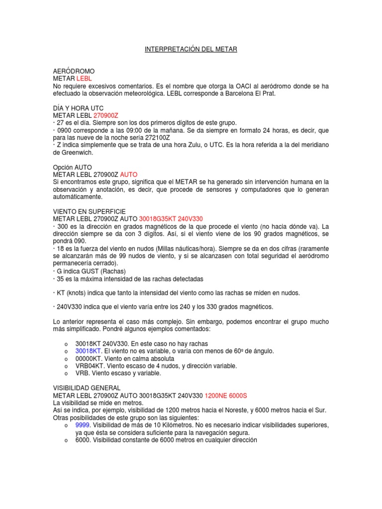 Interpretación Del Metar | PDF | Herida | Nube