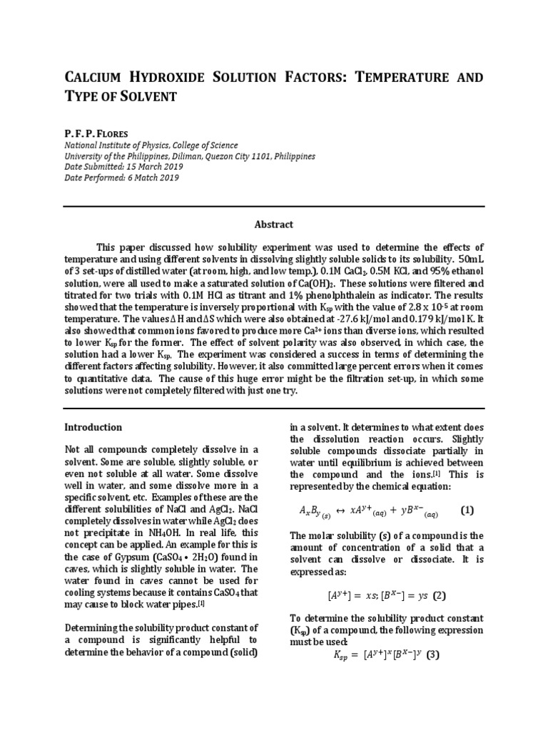 Chem 17 Formal Report | PDF | Solubility | Solution