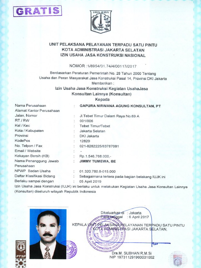 Contoh SIUJK Perusahaan | PDF