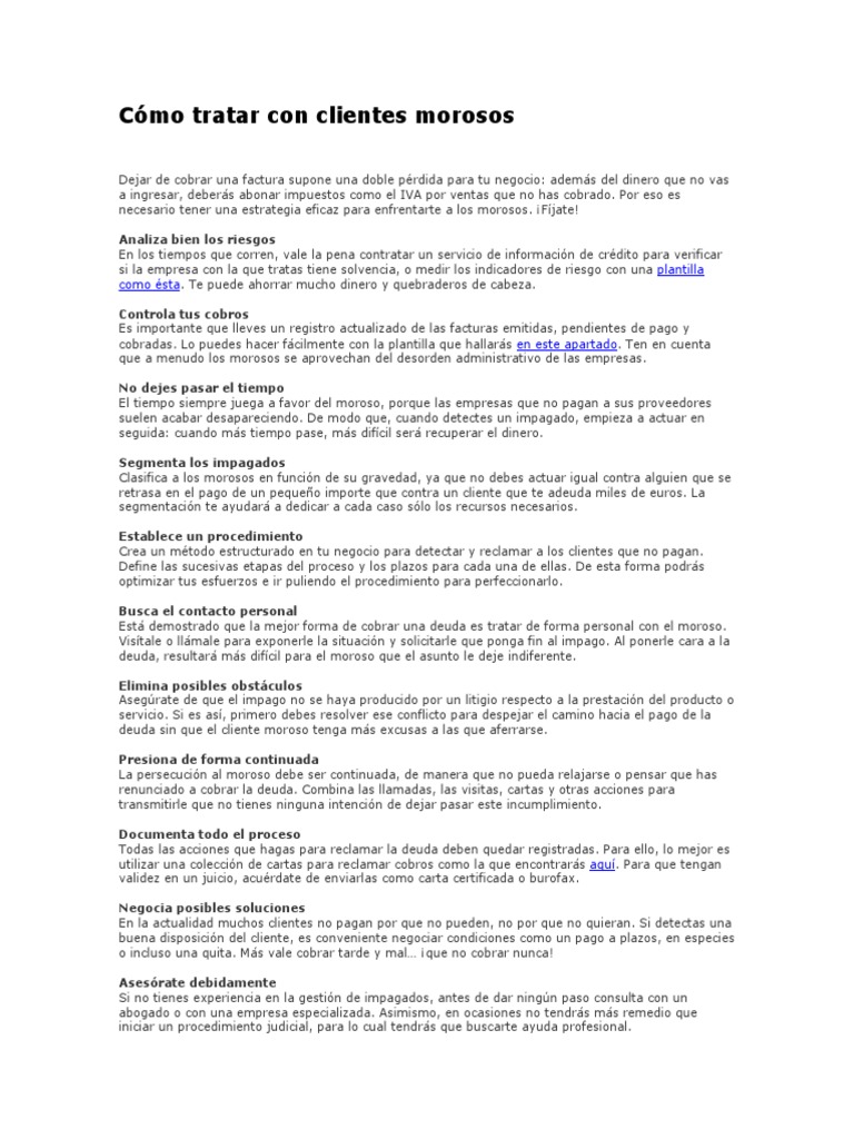 Estrategias para Cobrar a Clientes Morosos | PDF | Deuda | Dinero