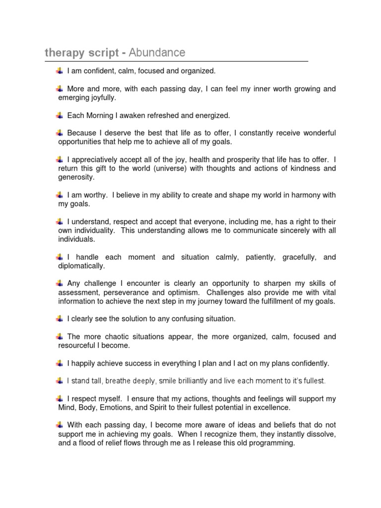 Therapy Script Abundance | PDF | Emotions | Mind