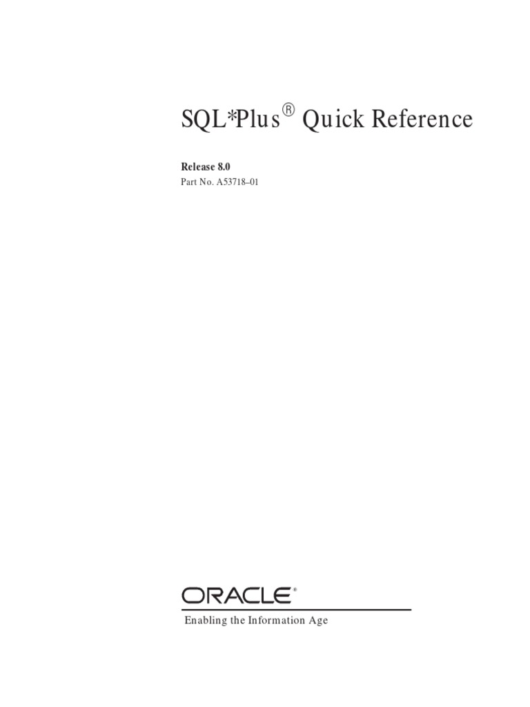 Sql Plus Quick Reference Release 8 0 Pdf Parameter Computer Programming Pl Sql