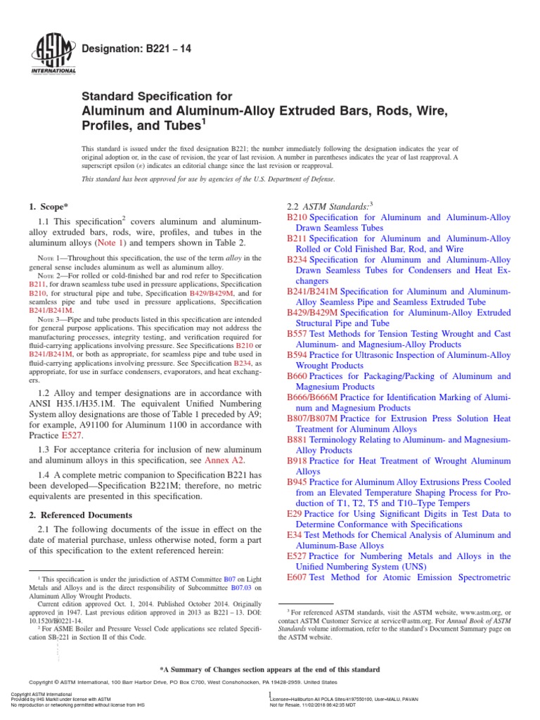 Astm B221 | PDF | Pipe (Fluid Conveyance) | Specification (Technical ...