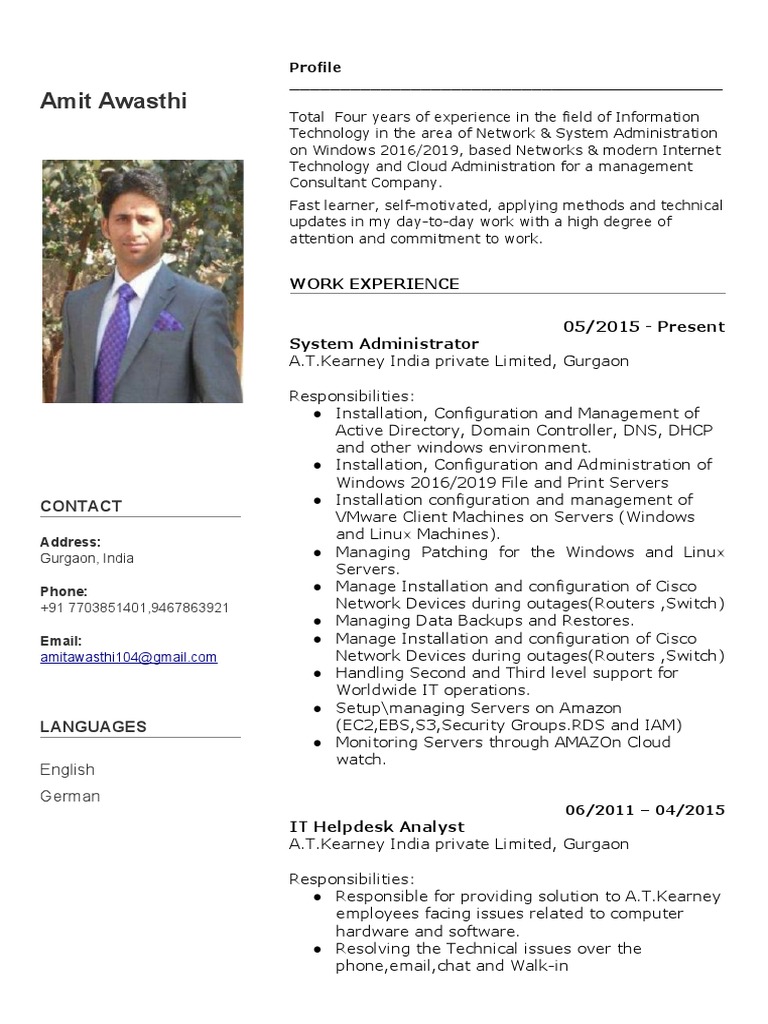 IT System Admin Profile | PDF | Computer Network | Microsoft Windows