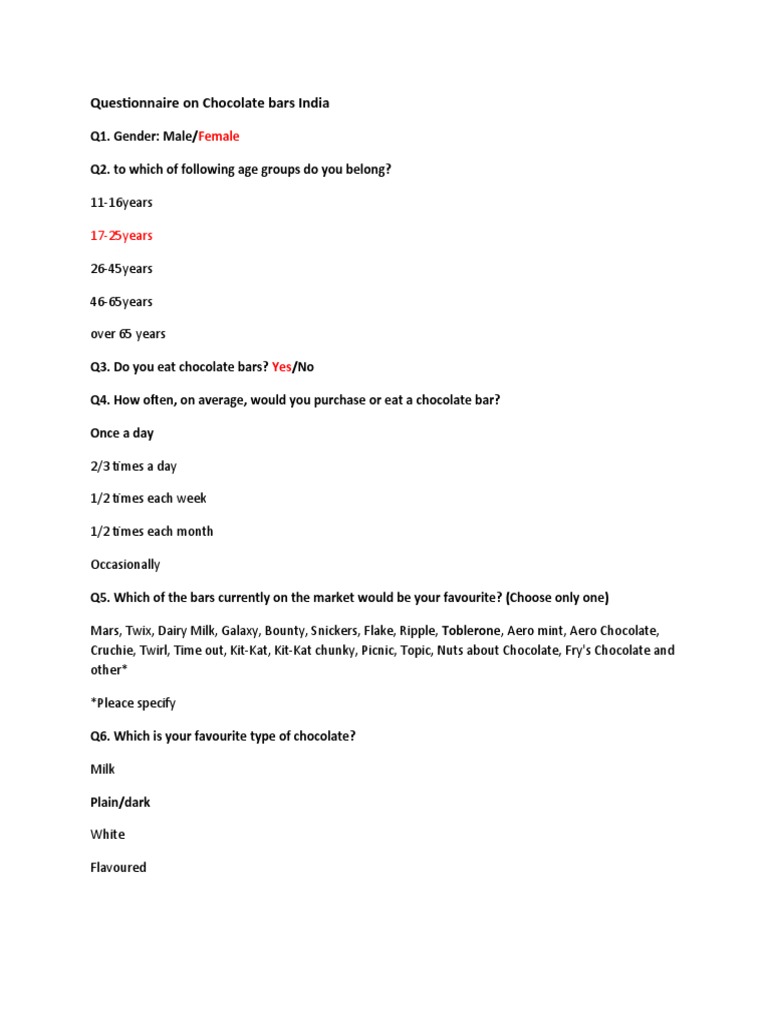 17-25YRSQquestionnaire On Chocolate Bars India | PDF | Chocolate ...