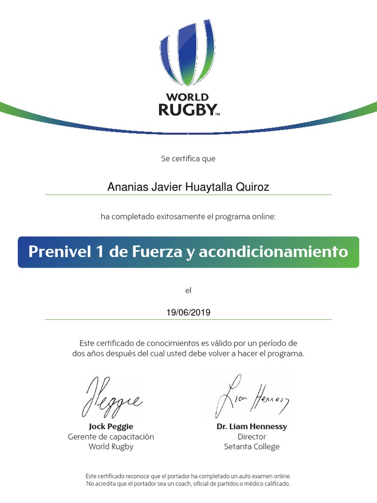 World Rugby SandC Level 1 Certificate 2019 06-19-17!03!44 | PDF