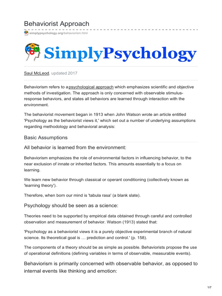 Behaviorist Approach | PDF | Behaviorism | Classical Conditioning