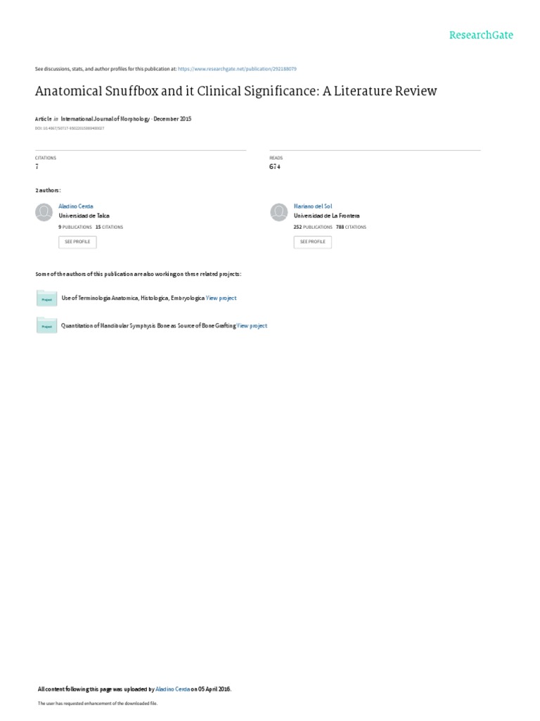 Anatomical Snuffbox and It Clinical Significance A | PDF | Thumb ...