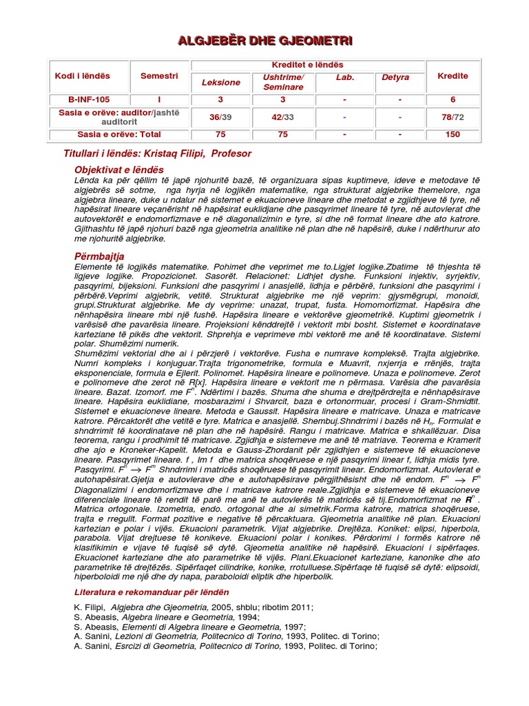 Algjebra Dhe Gjeometria Short PDF | PDF