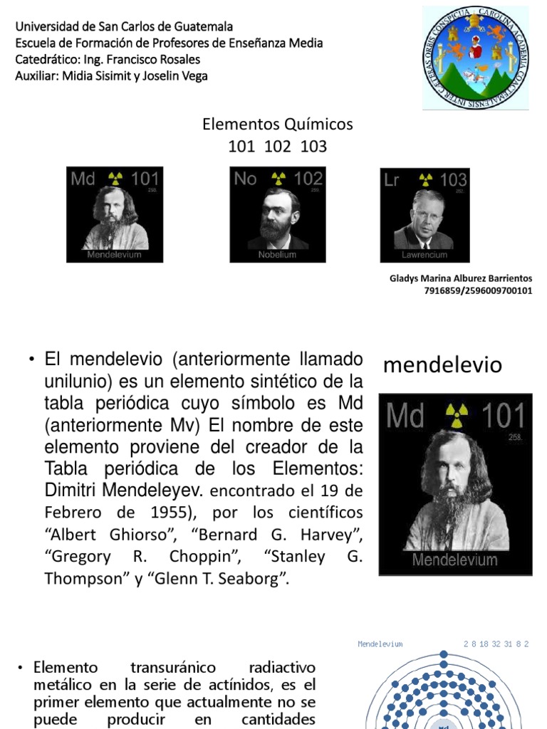 Elementos 101 - 102 - 103 | PDF | Átomos | Química