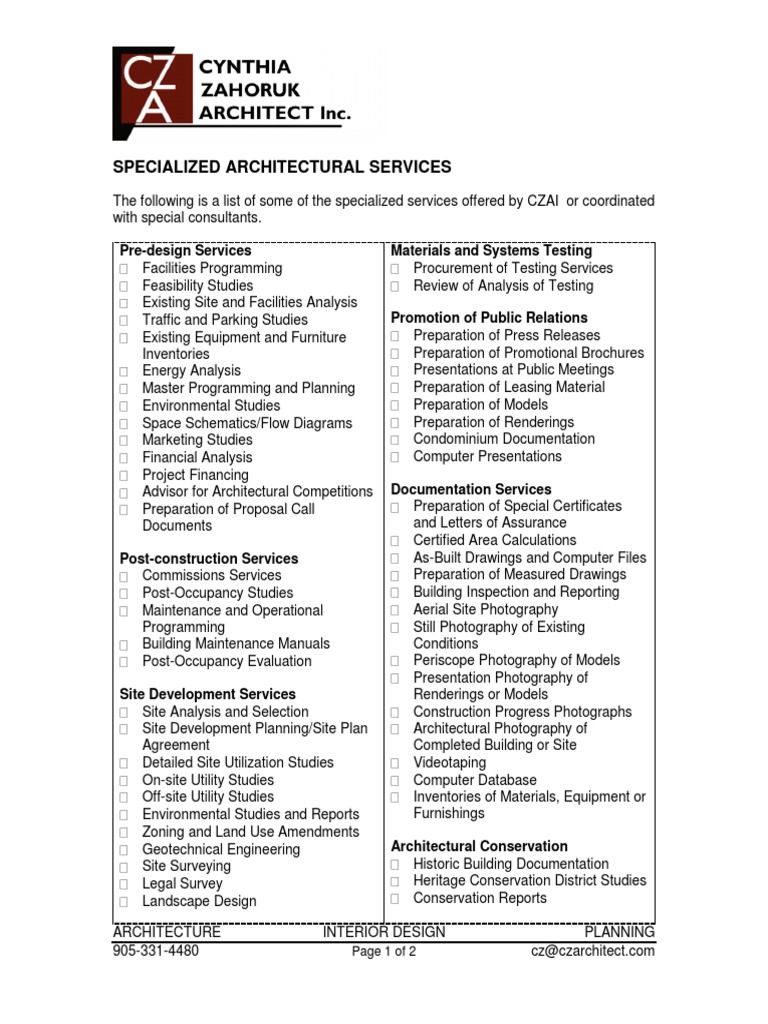 Specialized Architectural Services: Pre-Design Services Materials and ...
