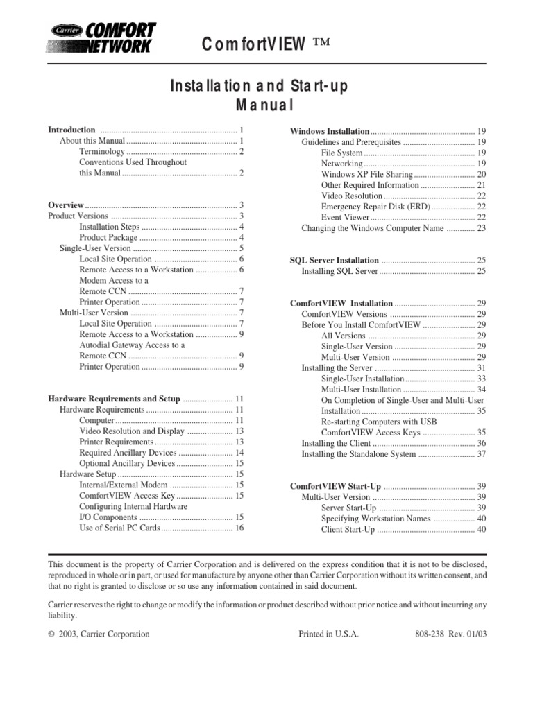 Comfortview ™: Installation and Start-Up Manual | PDF | Microsoft ...
