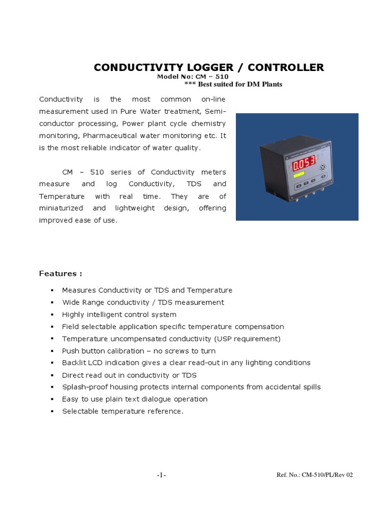 Conductivity Logger / Controller: Best Suited For DM Plants | PDF ...