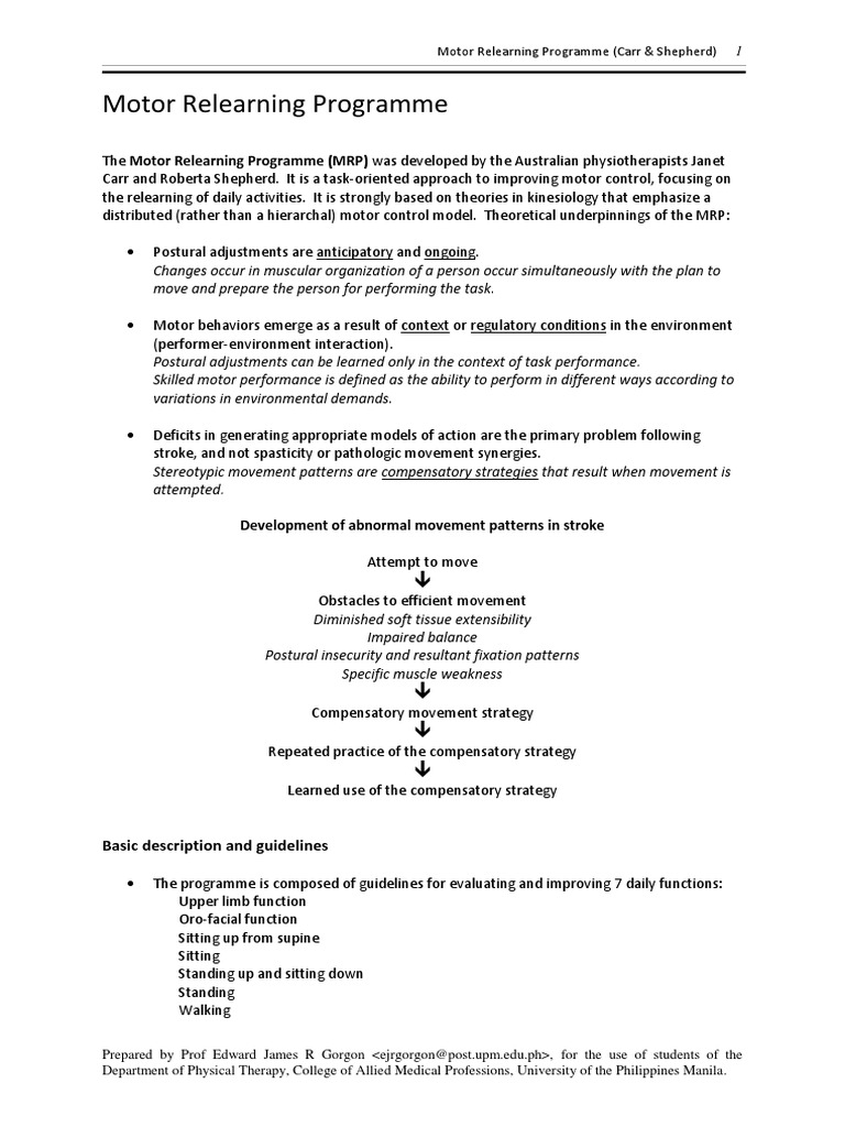 Motor Relearning Programme: Development of Abnormal Movement Patterns ...