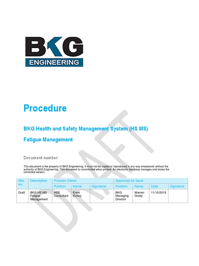 Procedure: BKG Health and Safety Management System (HS MS) Fatigue ...