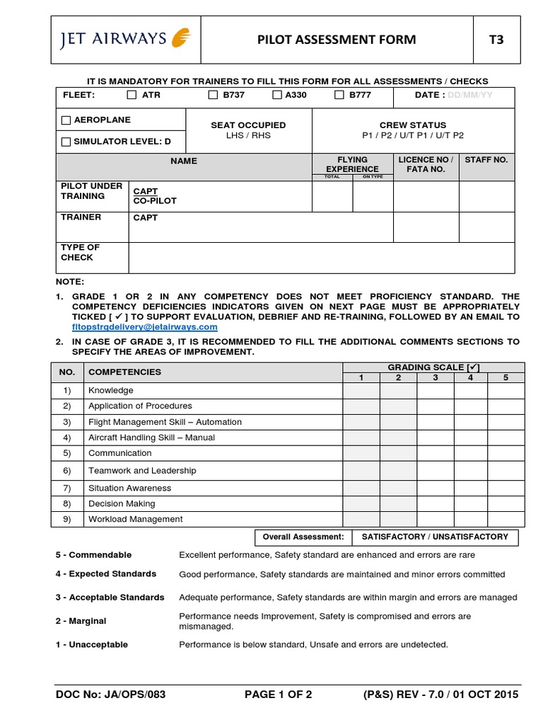 t3 Pilot Assessment Form Final | Download Free PDF | Situation ...