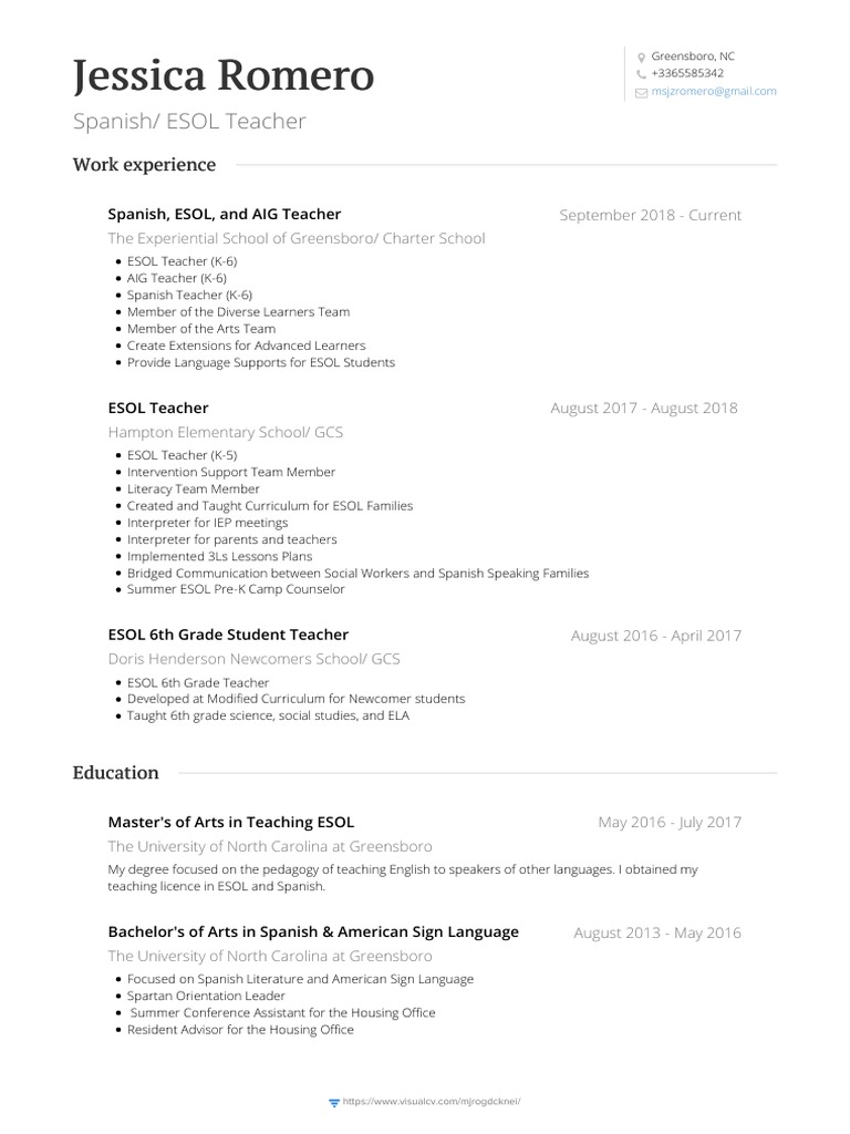 Jessica Romero - ESOL & Spanish Teacher | PDF