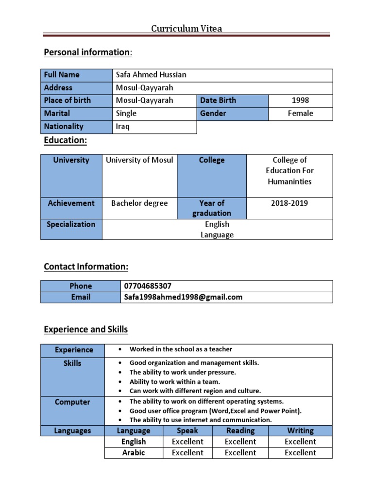 Personal Information:: Curriculum Vitea | PDF