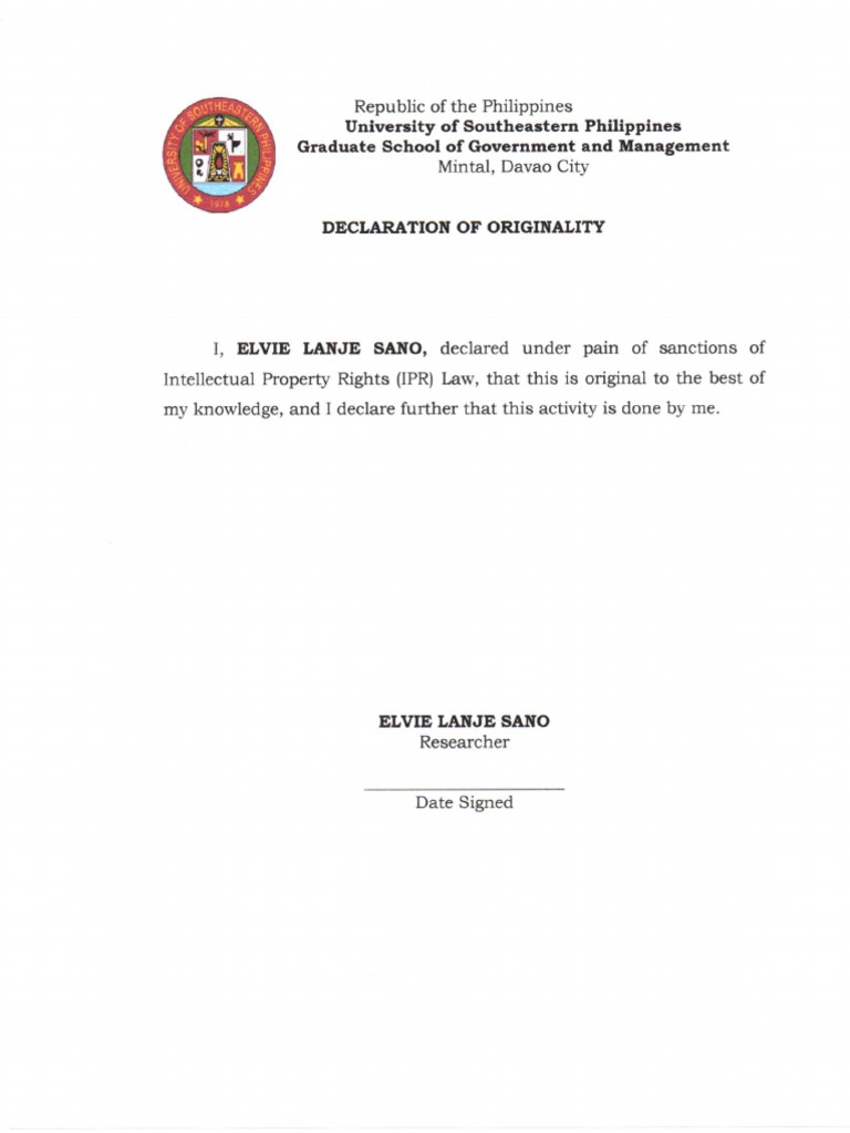 Declaration of Originality