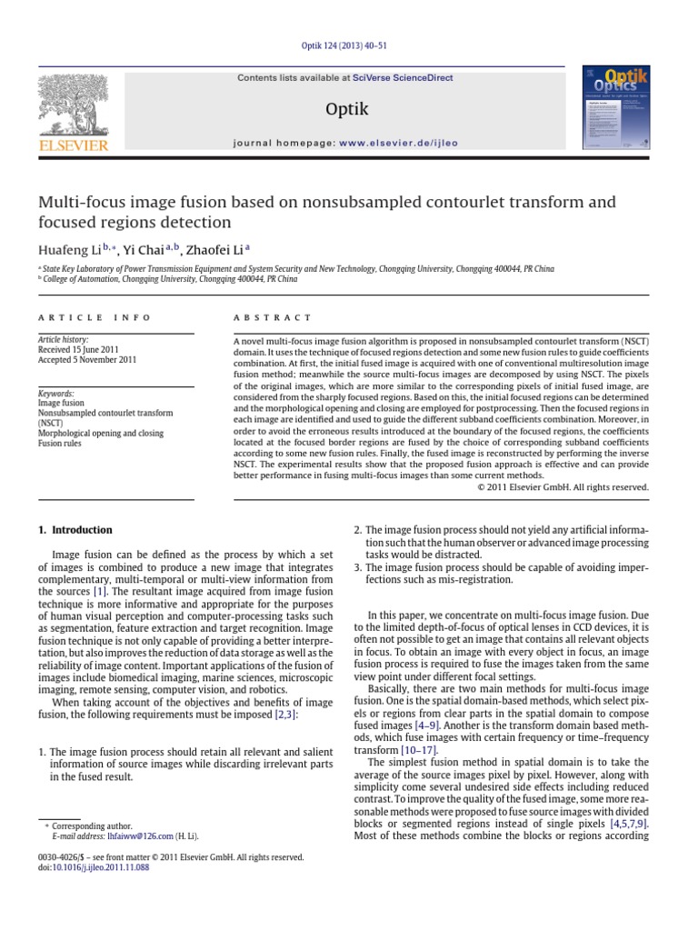 Multi-Focus Image Fusion Based On Nonsubsampled Contourlet Transform and Focused Regions ...