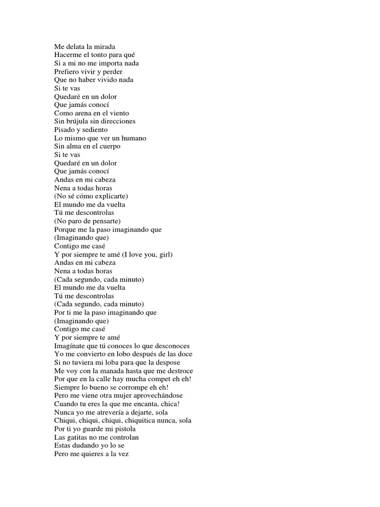 Andas en Mi Cabeza-Letra | PDF | Entretenimiento (general)