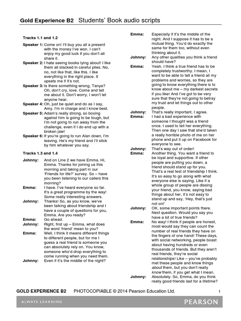 Gold Experience B2 Class Audio Scripts | PDF | Interview | Predation