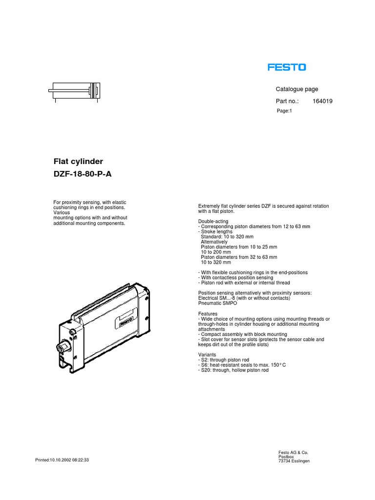 Flat Cylinder DZF-18-80-P-A: Catalogue Page | PDF | Piston | Machines