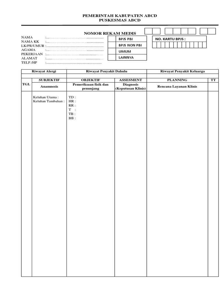 Format Rekam Medis Puskesmas | PDF