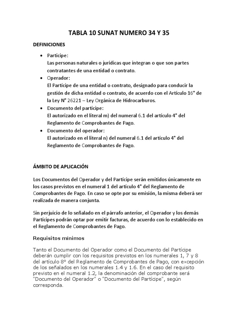 Tabla 10 Sunat Numero 34 y 35 | PDF