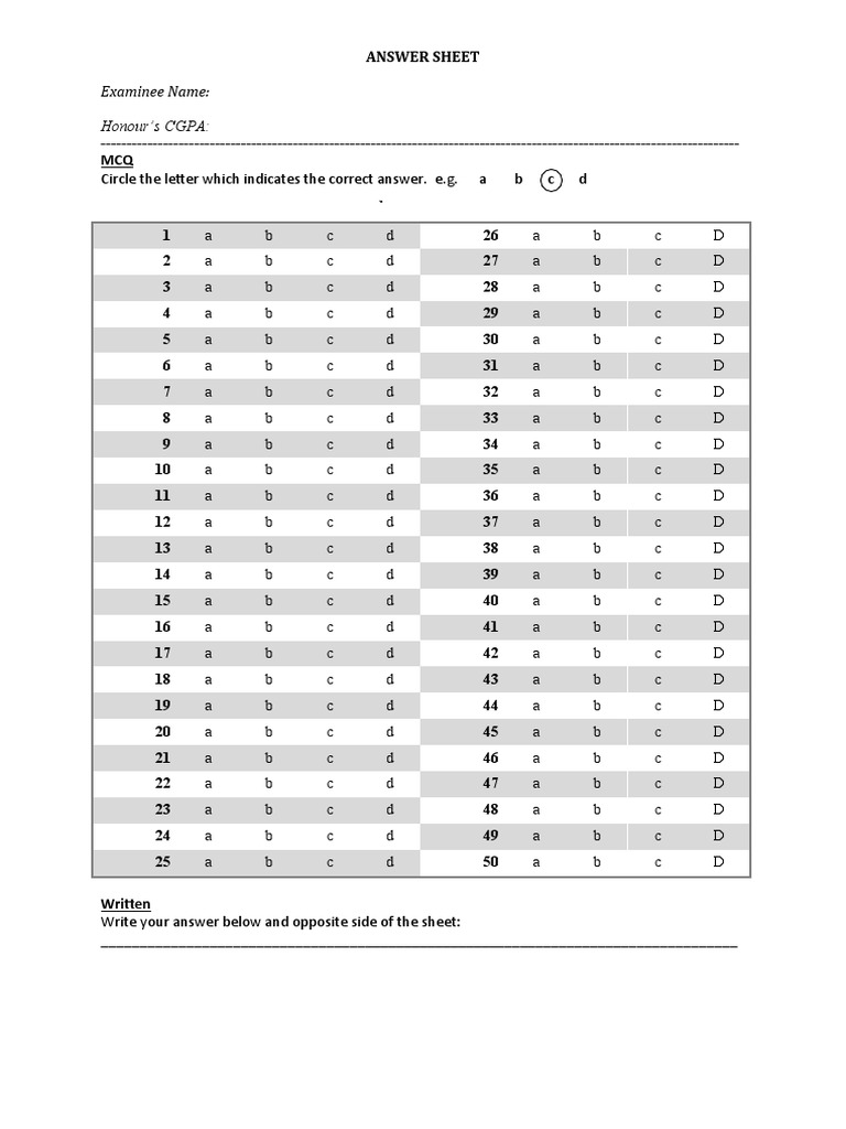MCQ Answer Sheet | PDF | Multiple Choice | Quality Of Life