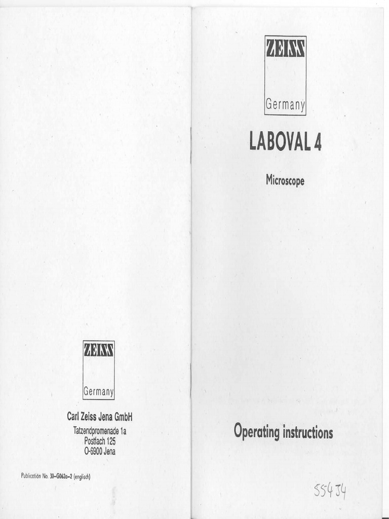 Zeiss Laboval 4 Microscope User Manual 30-062a-2.e | PDF