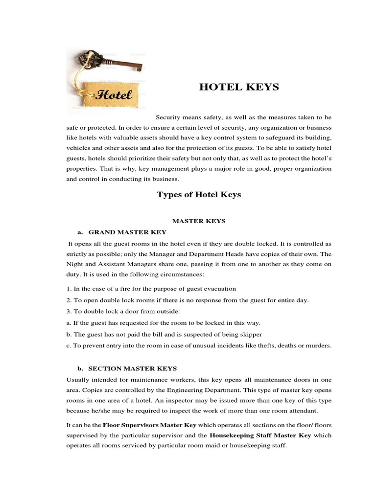 Types of Hotel Keys | PDF | Security | Hotel And Accommodation