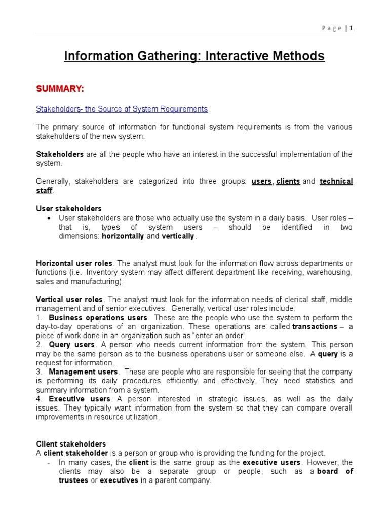 Information Gathering: Interactive Methods: Summary | PDF | Use Case ...