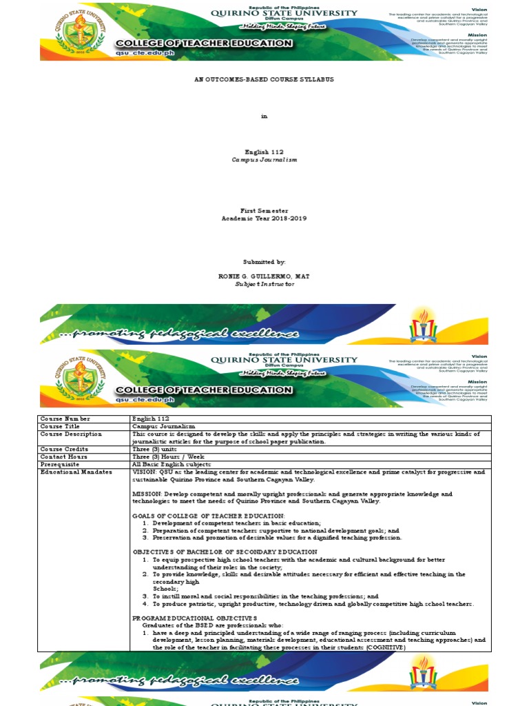 An Outcomes-Based Course Syllabus: Campus Journalism | PDF | Journalism ...